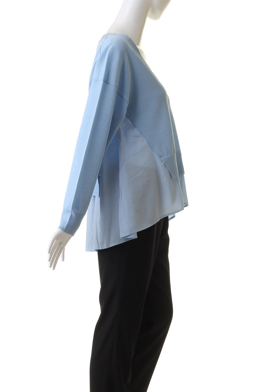 LANVIN en Bleu(ランバン オン ブルー)｜Vネックコンビカーディガン/グレー の通販｜ELLESHOP・(エル・ショップ)