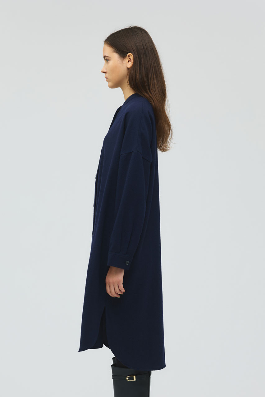 mizuiro ind(ミズイロインド)｜スタンドカラーシャツワンピース/navy