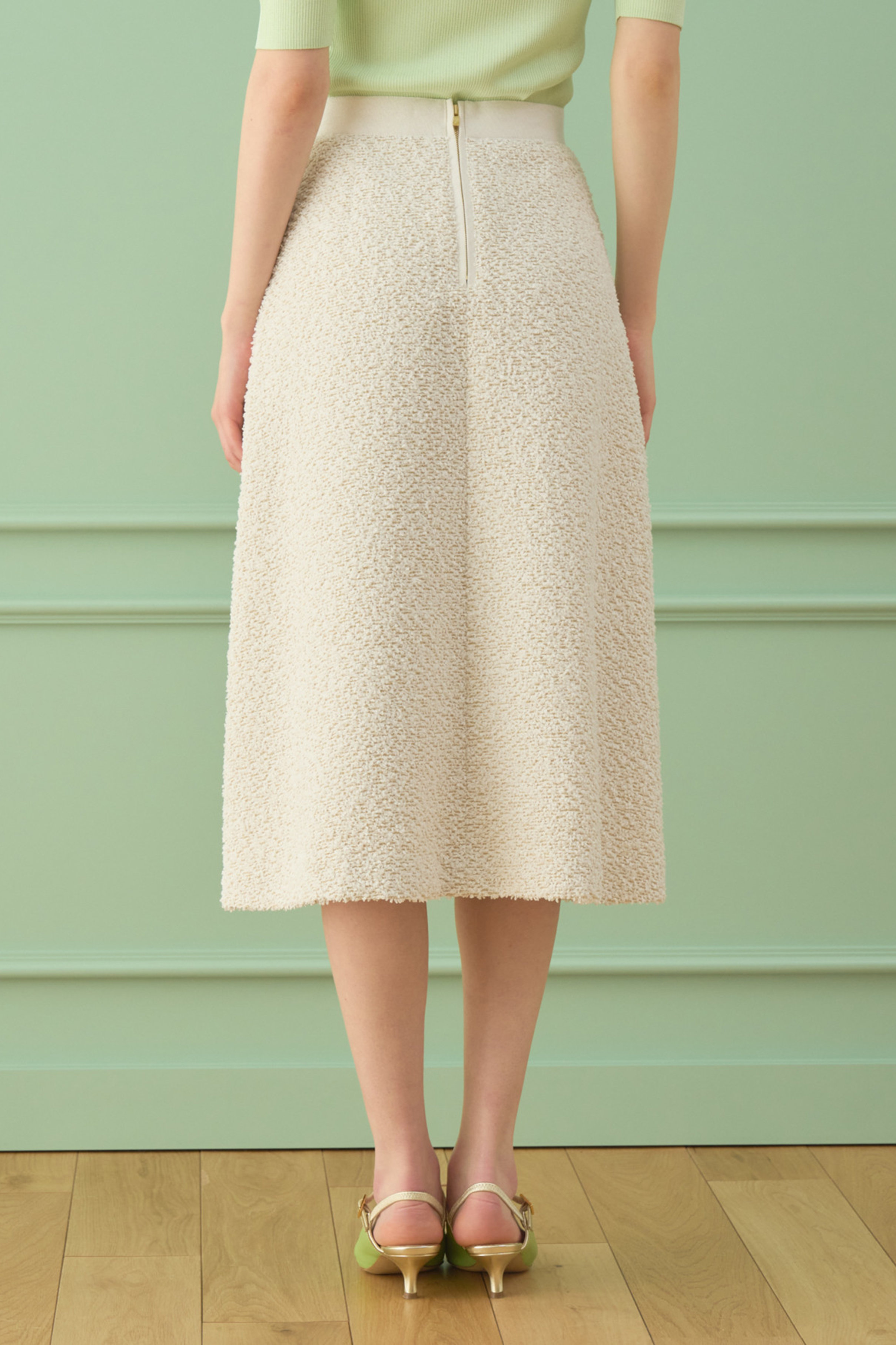 ANAYI(アナイ)｜【LOVE FOR TWEED 2023】ホワイトラメツイードフレア スカート/オフホワイト の通販｜ELLESHOP・(エル・ショップ)