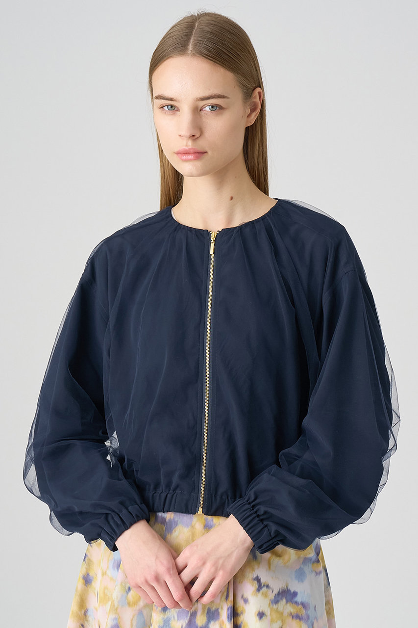 ANAYI(アナイ)｜チュールレイヤードギャザーブルゾン/ネイビー の通販｜ELLESHOP・(エル・ショップ)