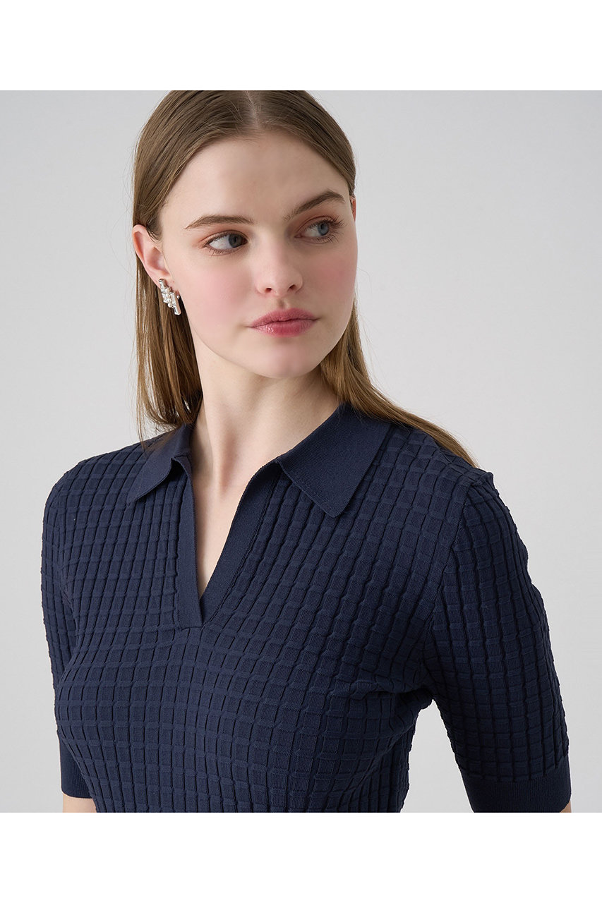 ANAYI(アナイ)｜【予約販売】チェッカーリブポロ/ネイビー の通販｜ELLESHOP・(エル・ショップ)